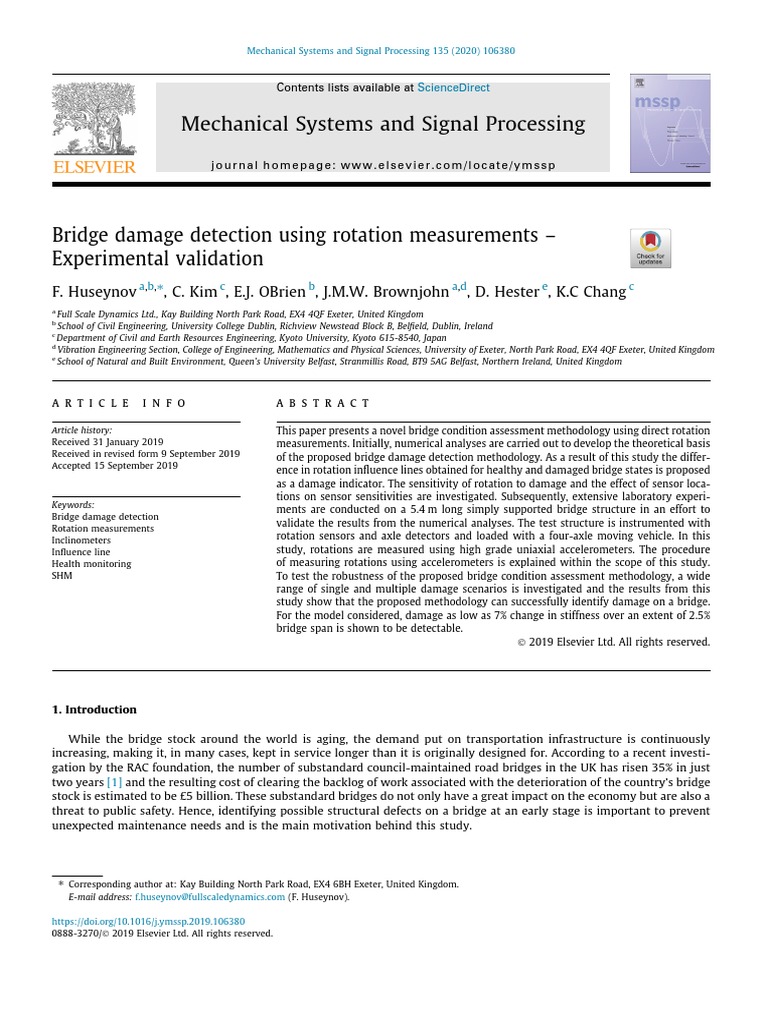 Bridge Damage Detection via Rotation Measurements | PDF | Bridge ...