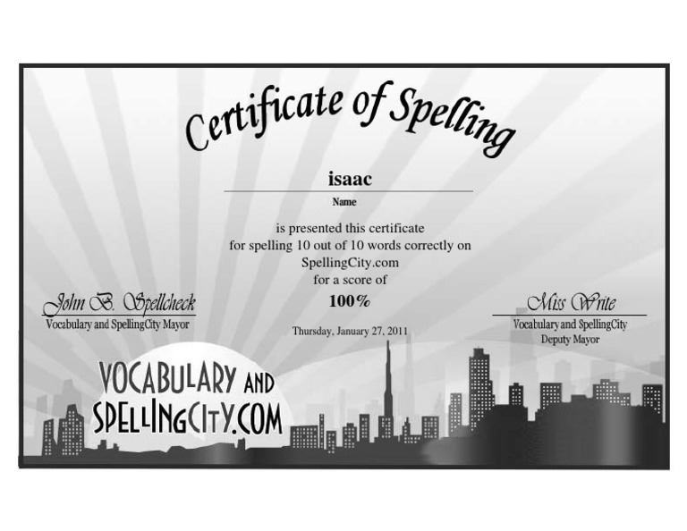 Spelling Certificate | PDF