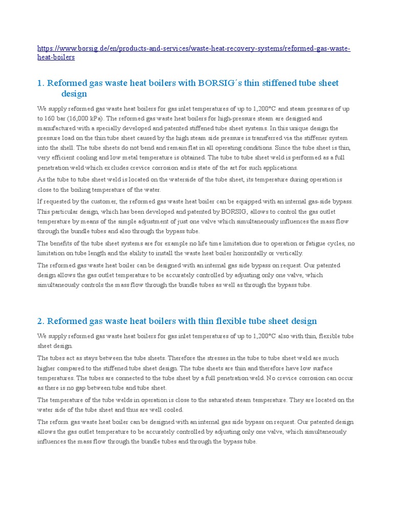 BORSIG Reformed Gas Waste Heat Boilers | PDF | Boiler | Sheet Metal