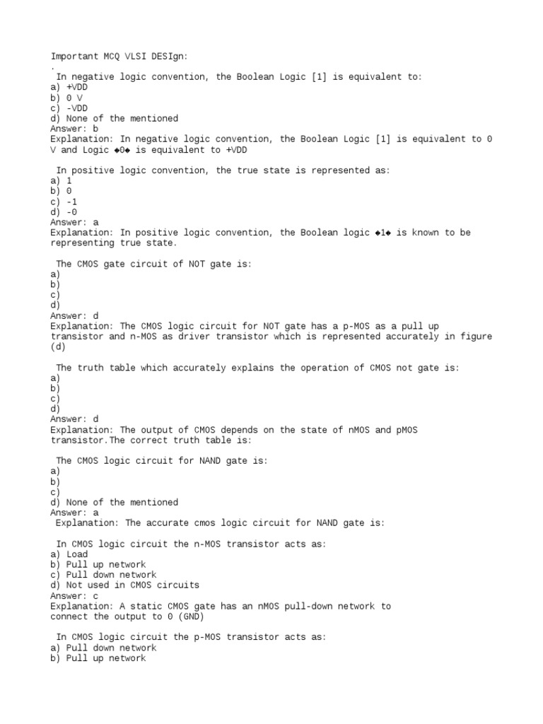 Vlsi Design MCQ | PDF | Cmos | Logic Gate