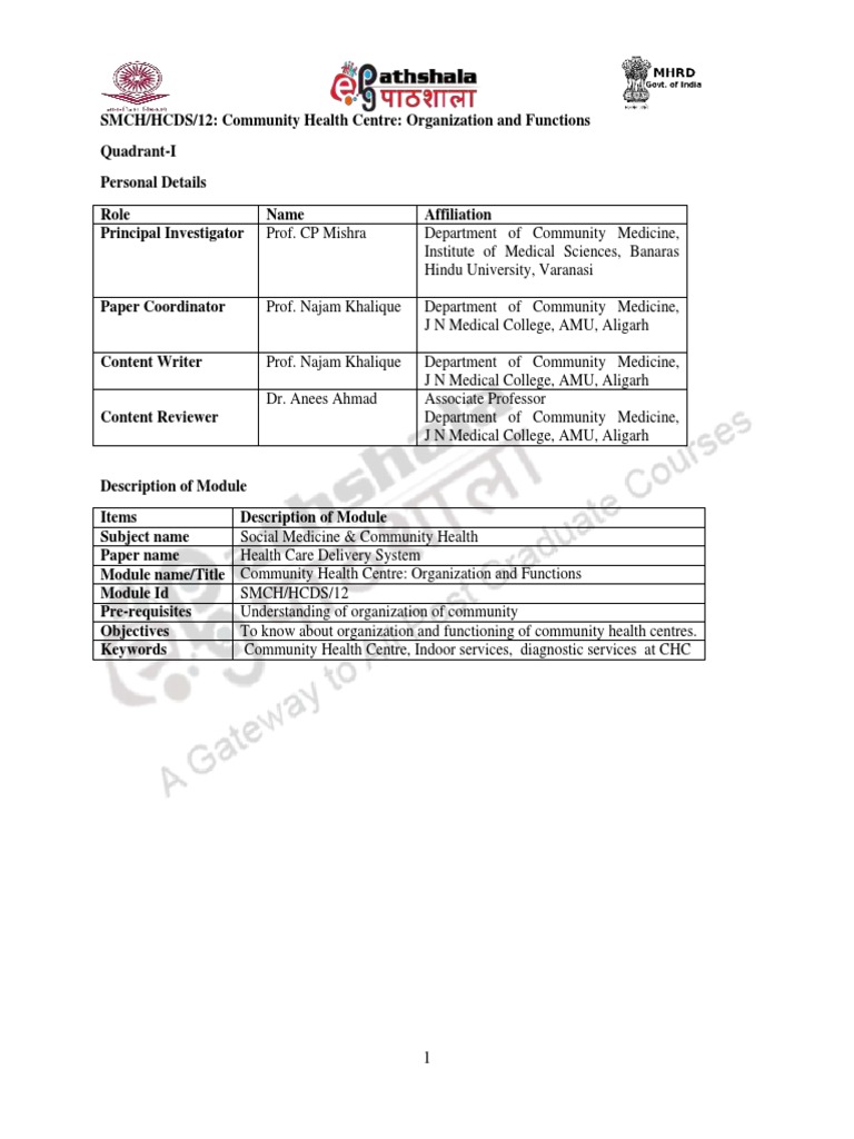 Community Health Centre Functions Overview | PDF | Doctor Of Medicine ...