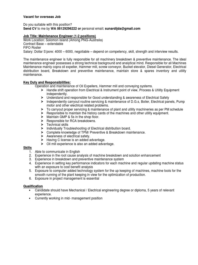 Maintenance Engineer Solomon Edit | PDF | Engineer | Machines