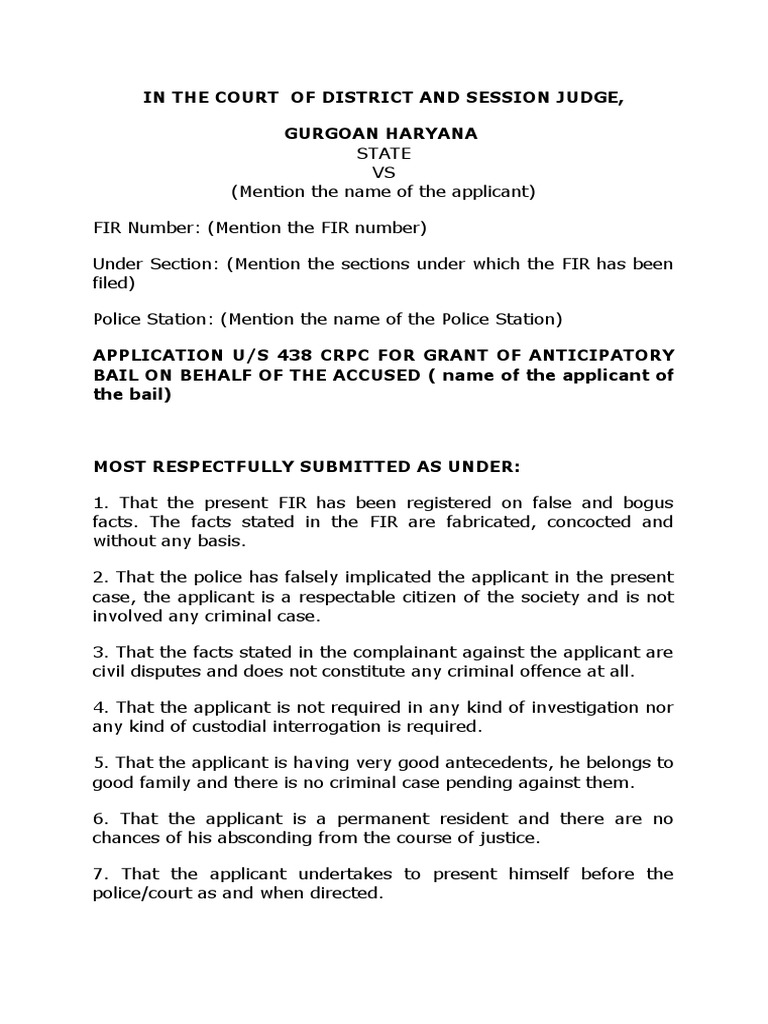 Anticipatory Bail Format | PDF