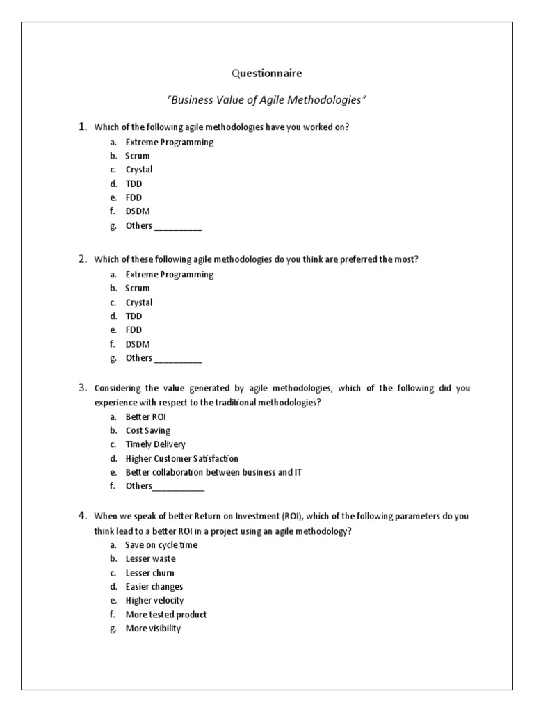 Questionnaire: "Business Value of Agile Methodologies" | PDF | Agile ...