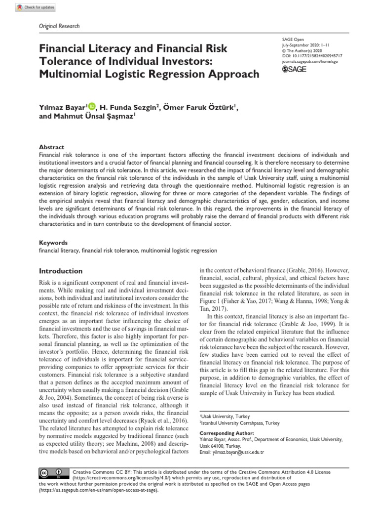 Financial Literacy and Financial Risk Tolerance of Individual Investors ...