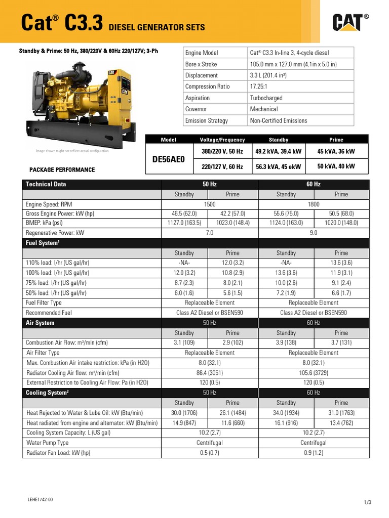 Cat c3.3 Data Sheet | PDF | Diesel Engine | Manufactured Goods