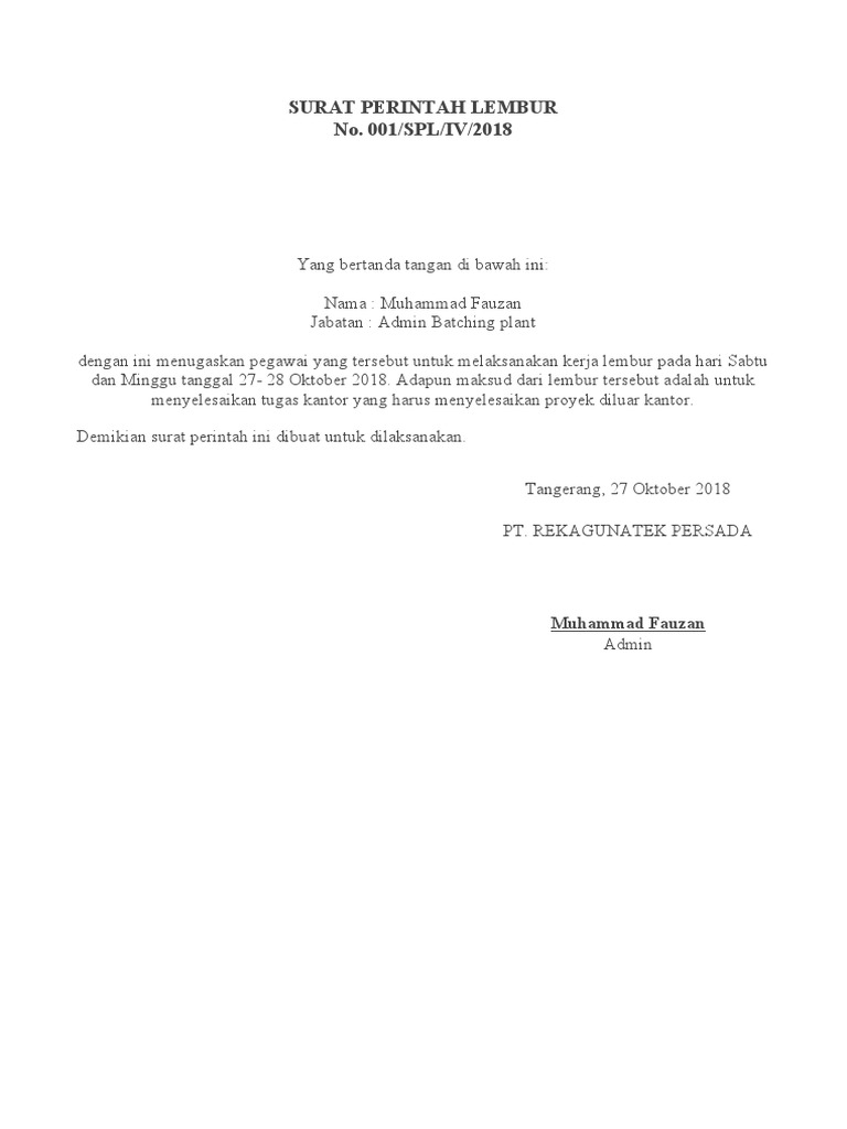 Surat Perintah Lembur | PDF