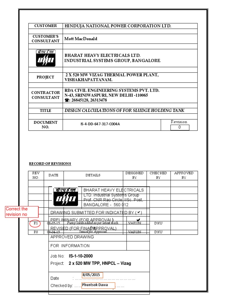Design Calculations For Sludge Holding Tank-R1!08!05-15 | Download Free ...