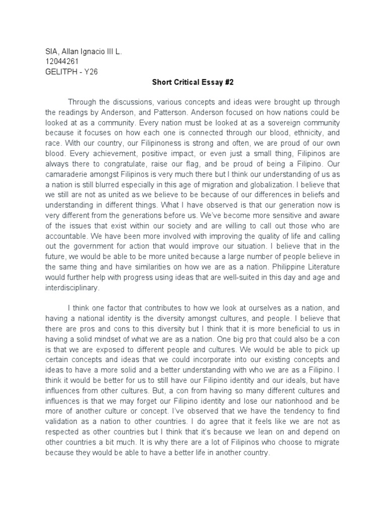 SIA, Allan Ignacio III L. 12044261 Gelitph - Y26: Short Critical Essay ...