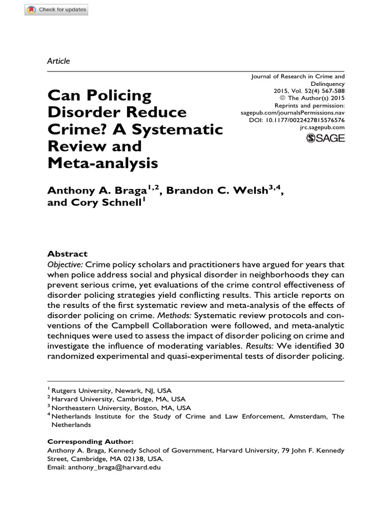 Can Policing Disorder Reduce Crime? A Systematic Review and Meta ...