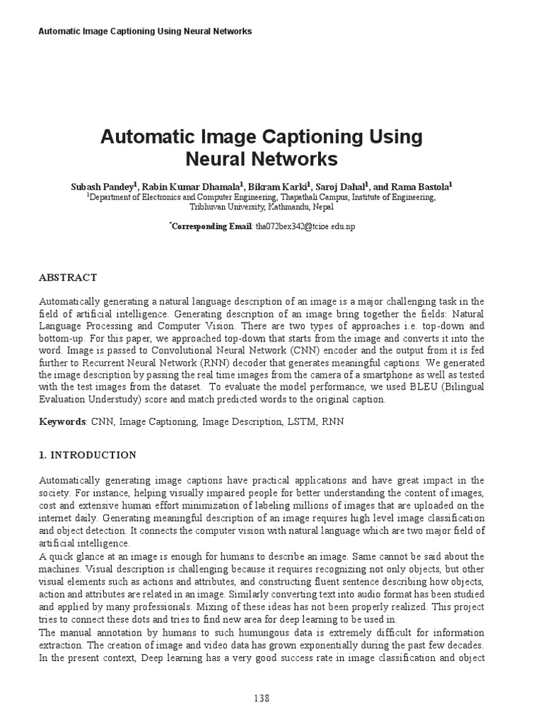 Neural Network Image Captioning Techniques | PDF | Computer Vision ...
