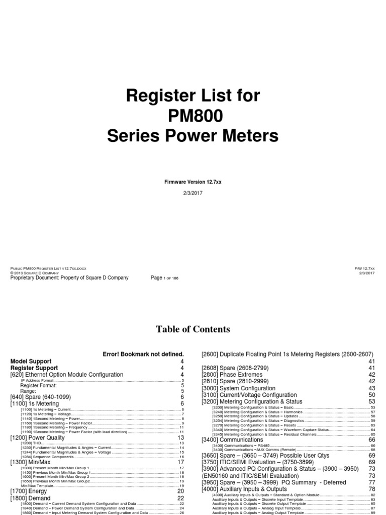 Public PM800 Register List v12.7xx | PDF | Ip Address | Telecommunications