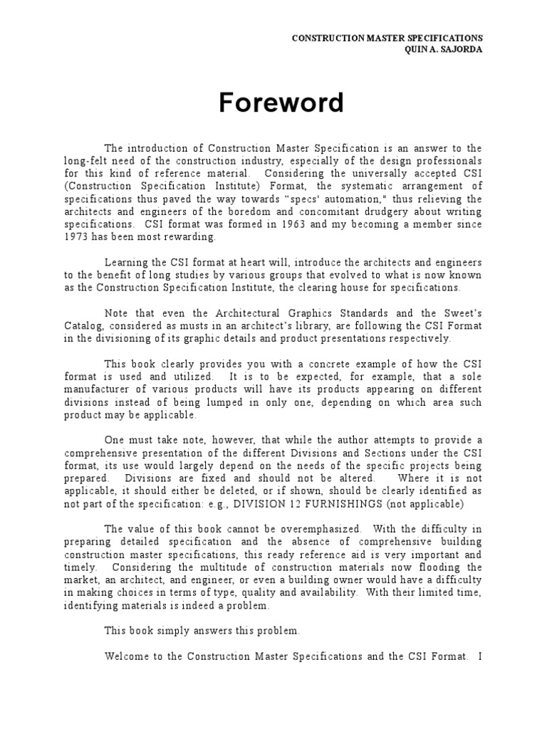 Construction Master Specs Guide to CSI Format | PDF | Specification ...