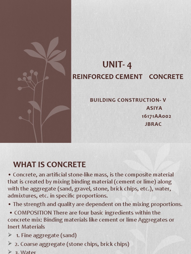 RCC Unit 4 | PDF | Construction Aggregate | Concrete