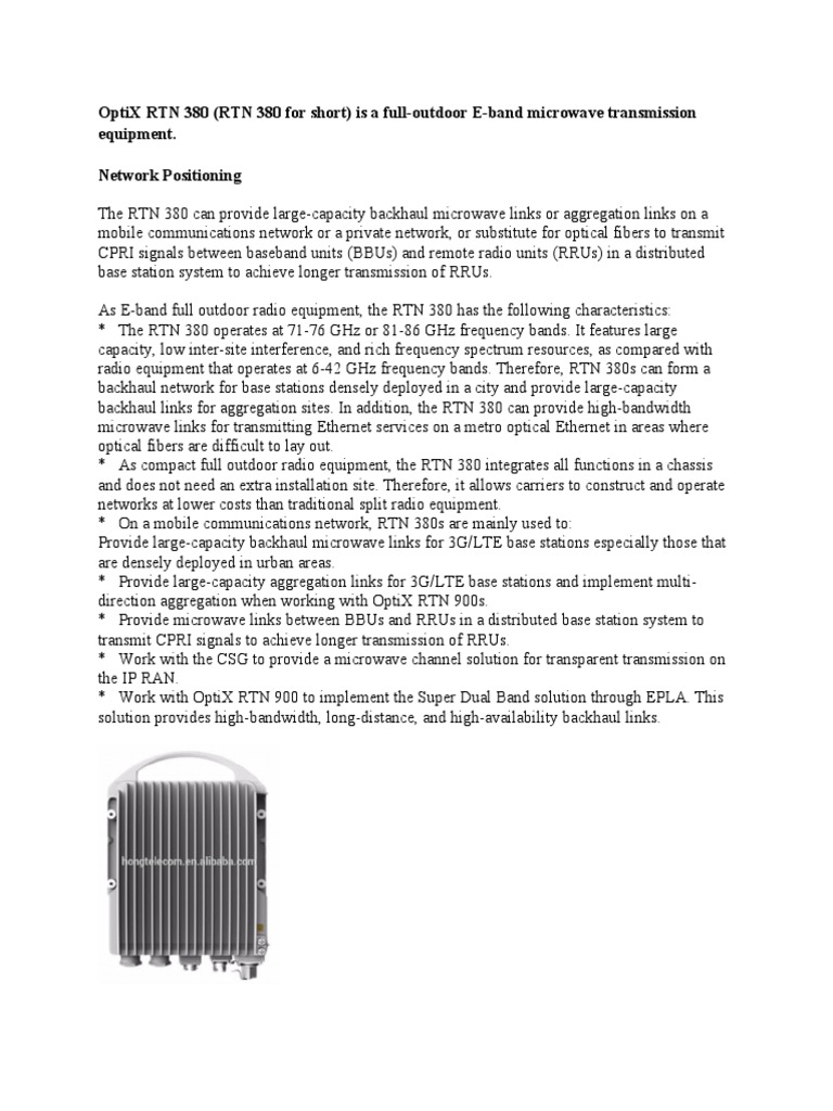 Optix RTN 380 (RTN 380 For Short) Is A Full-Outdoor E-Band Microwave ...