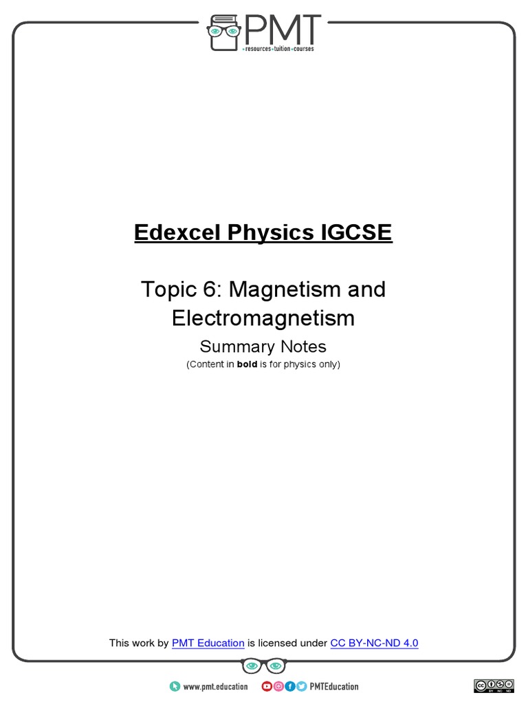 Summary Notes - Topic 6 Magnetism and Electromagnetism - Edexcel ...