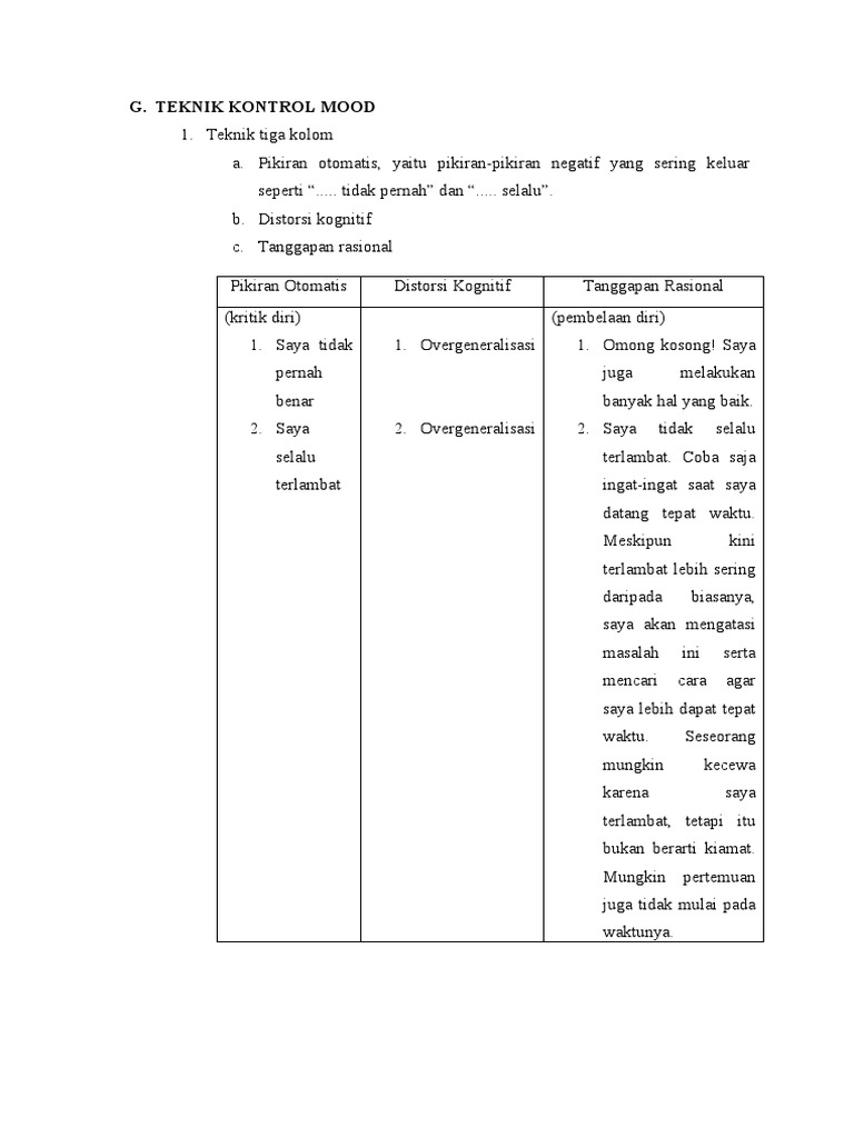 Teknik Kontrol Mood Dan Pelaksanaan Terapi Kognitif | PDF