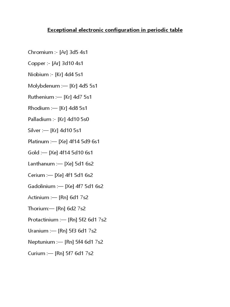Exceptional Electronic Configuration in Periodic Table | PDF