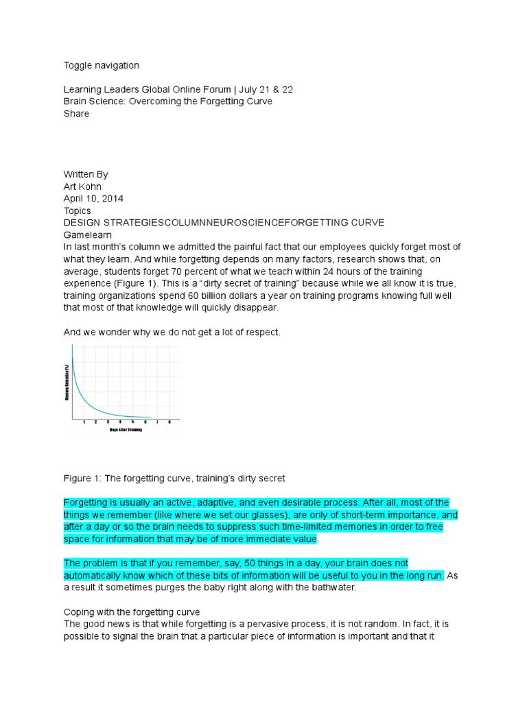 Brain Science - Overcoming The Forgetting Curve | PDF | Memory | Learning