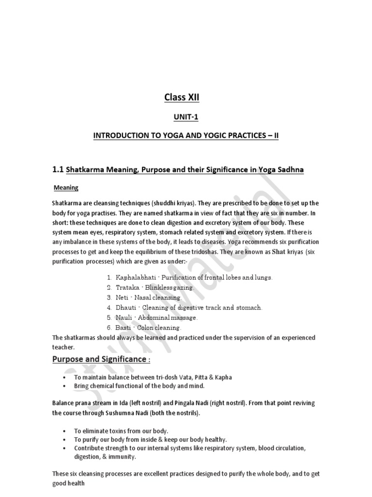 Class XII: UNIT-1 Introduction To Yoga and Yogic Practices - Ii | PDF ...