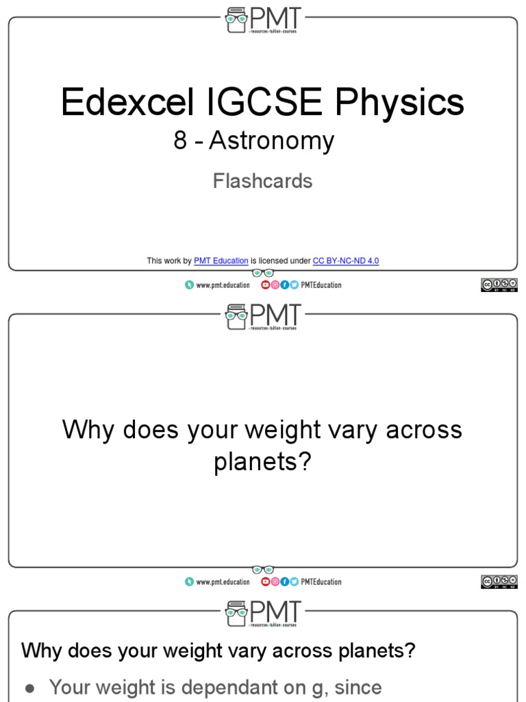 Flashcards - Topic 8 Astrophysics - Edexcel Physics IGCSE | PDF | Stars | Planets