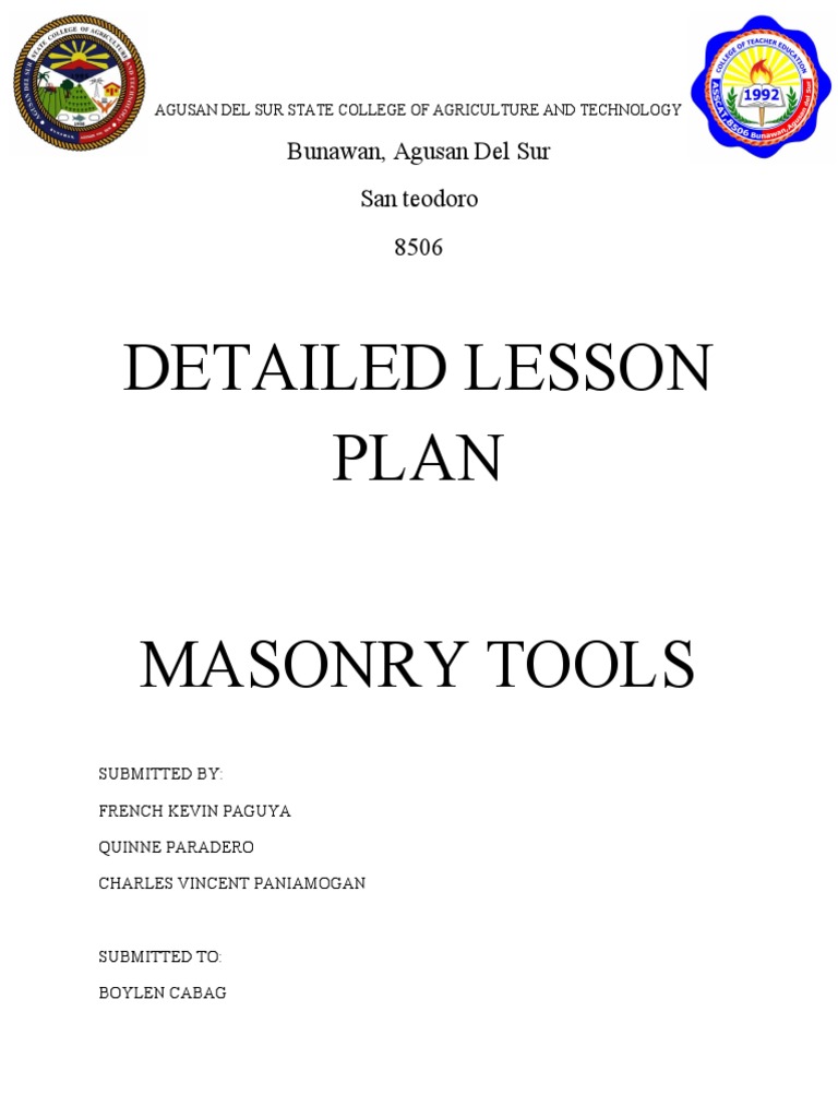 Masonry Tools Lesson Plan Final | PDF | Masonry | Economic Sectors