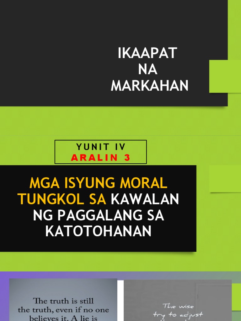 Aralin 3 - Mga Isyung Moral Tungkol Sa Kawalan NG Paggalang Sa Katotohanan | PDF
