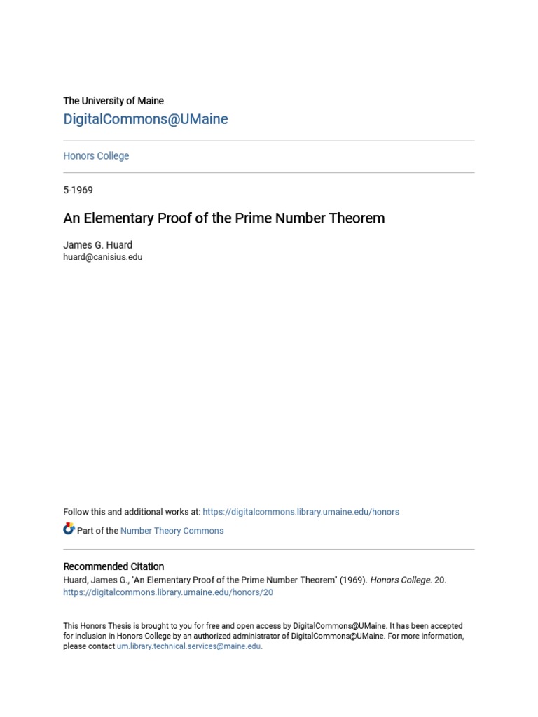 An Elementary Proof of The Prime Number Theorem | PDF | Prime Number ...