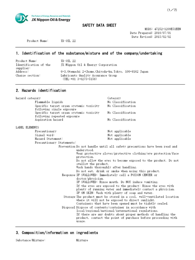 MSDS - TD - OIL - 22 For Chimpo Gearbox | PDF | Toxicity | Firefighting
