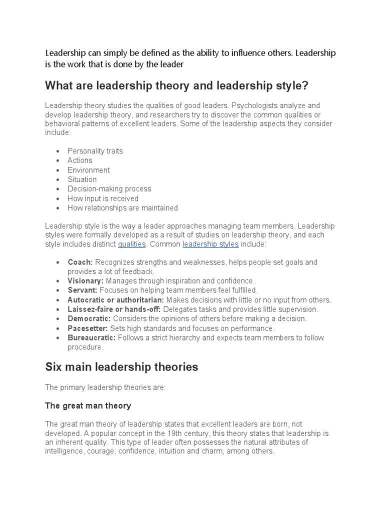 What Are Leadership Theory and Leadership Style? | PDF | Leadership ...