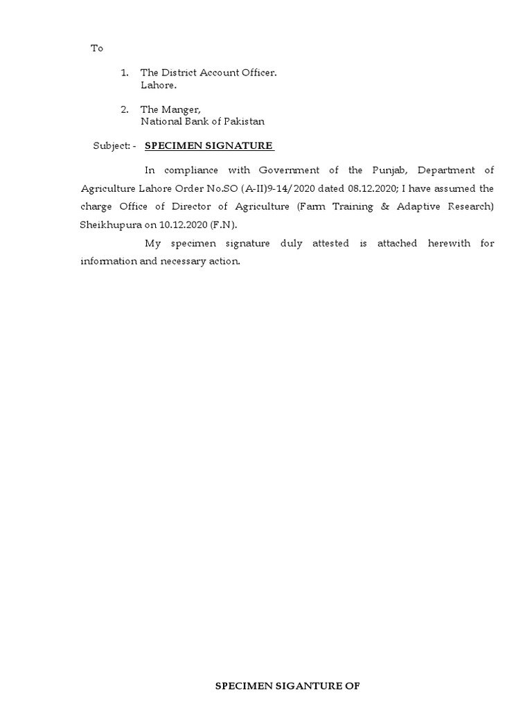 Specimen Signature | PDF