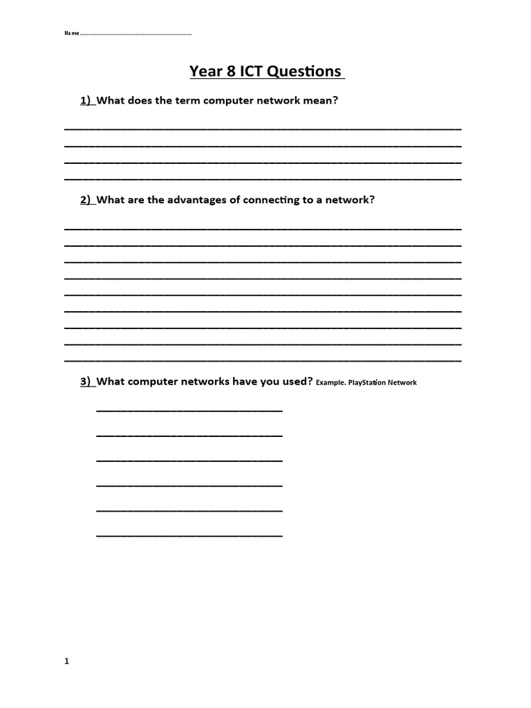 Year 8 ICT Questions: Name | PDF | Visual Journalism | Computer Engineering