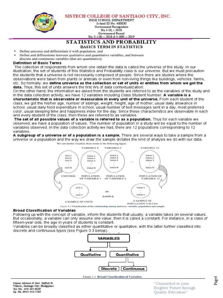 Statistics and Probability: Sistech College of Santiago City, Inc ...