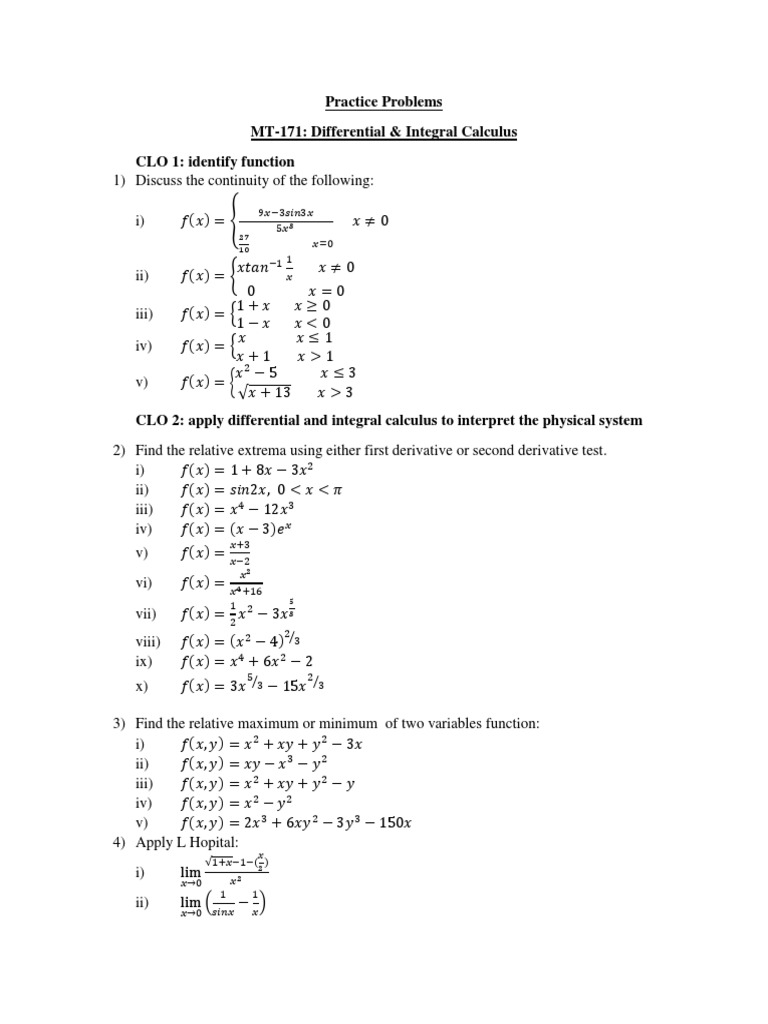 Practice Problems of D&IC | PDF | Maxima And Minima | Analysis