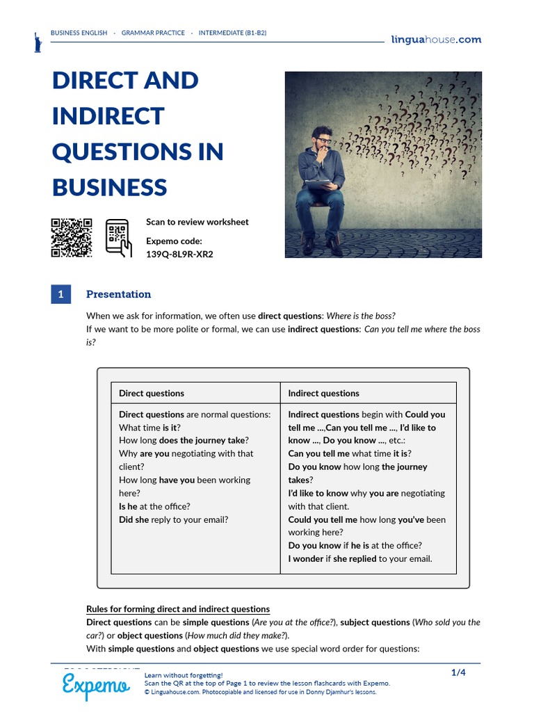 Direct and Indirect Questions in Business American English Student Ver2 ...