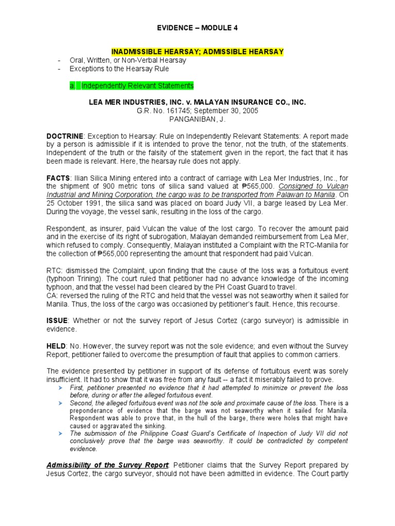 Evid Case Digests - Module 4 | PDF | Hearsay | Burden Of Proof (Law)