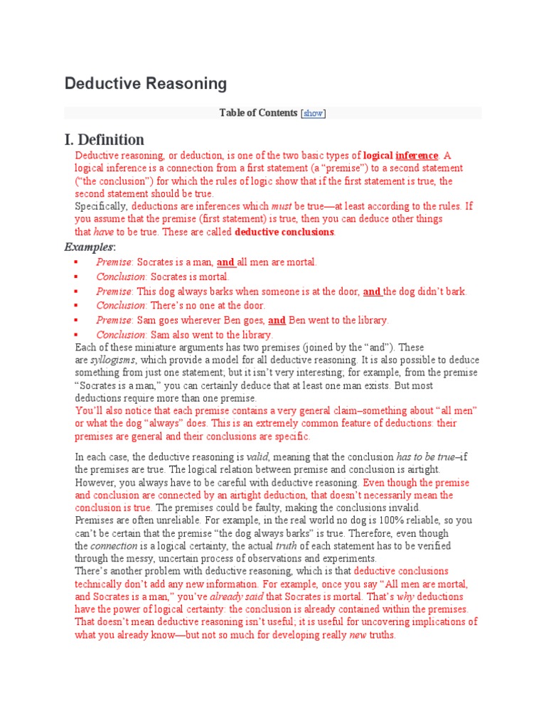 Deductive Reasoning: I. Definition | PDF | Deductive Reasoning | Reason