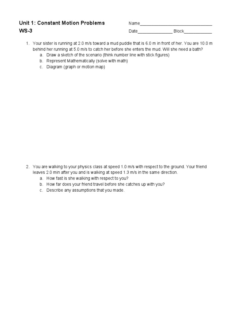 03-WS3 Constant Motion Problems | PDF