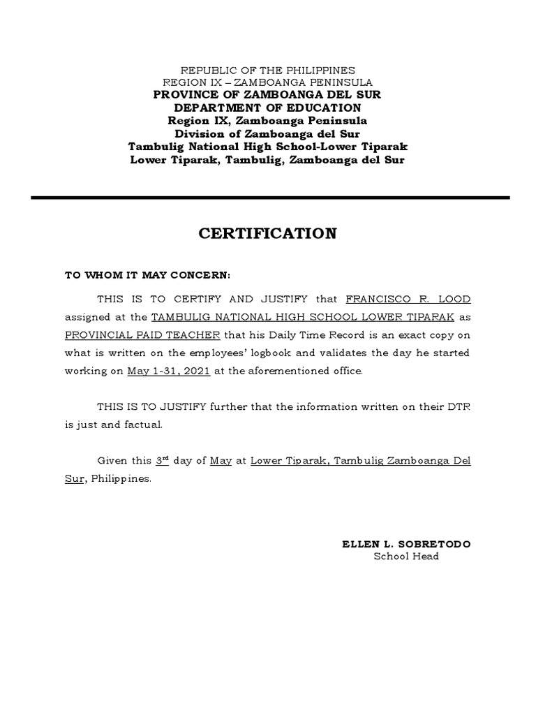 Certification and Justification | PDF