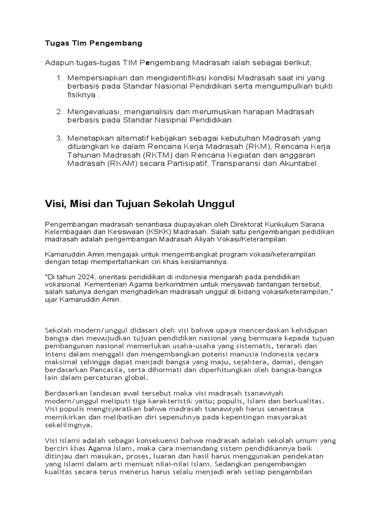 Tugas Tim Pengembang Madrasah | PDF