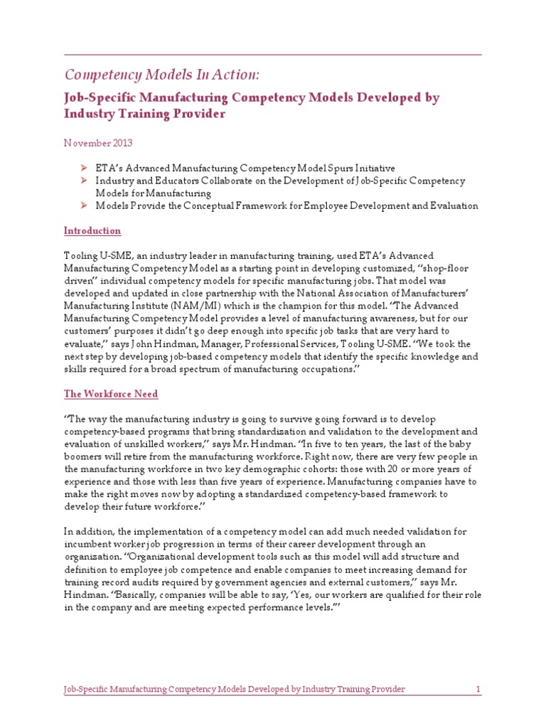 Competency Models in Action:: Job-Specific Manufacturing Competency ...