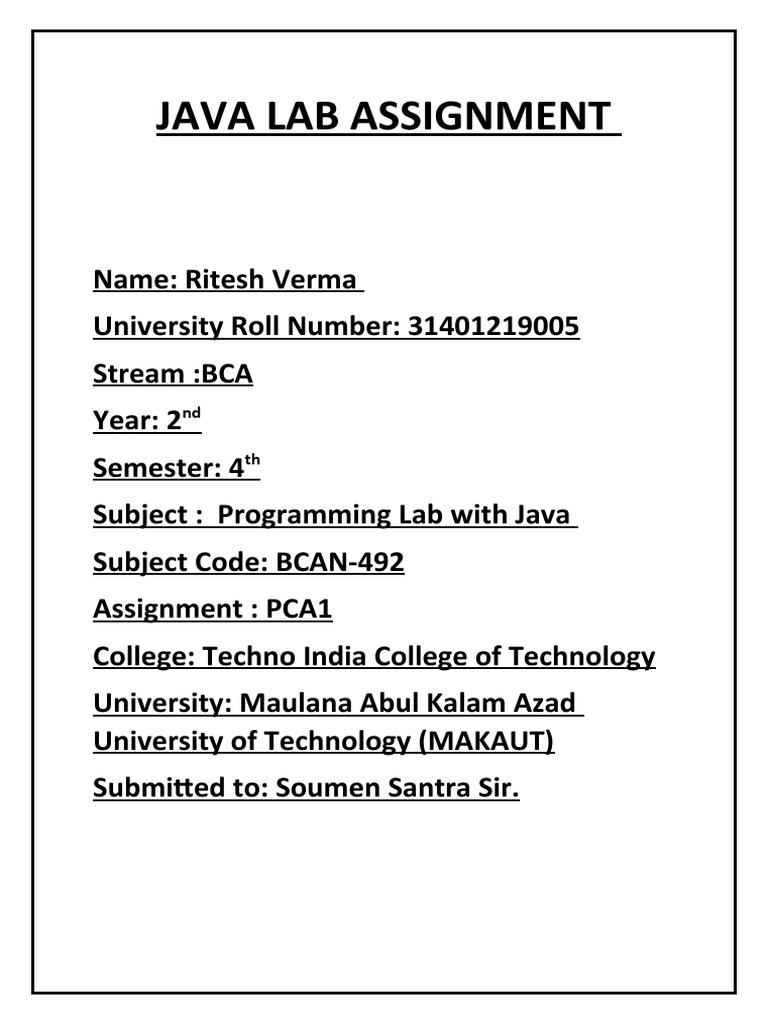 Pca1 Ritesh Java Lab Assignment | PDF | Constructor (Object Oriented ...