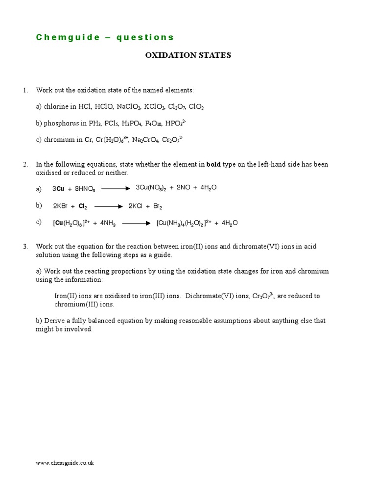 Questions On Oxidation States | PDF