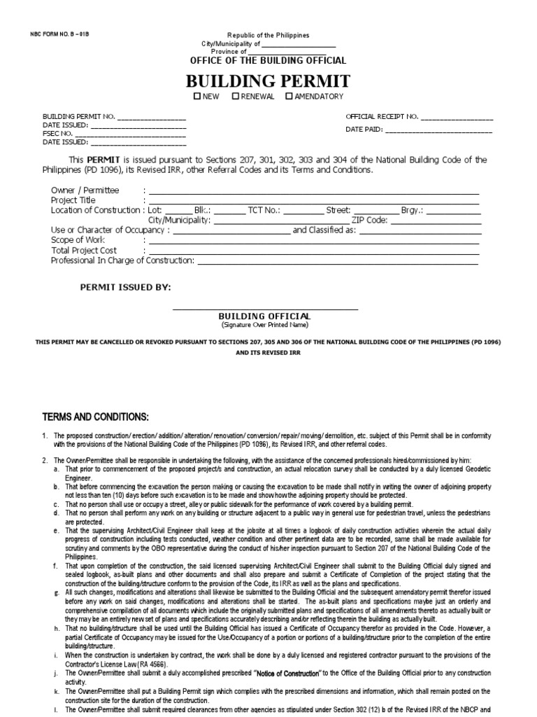 Building Permit: Office of The Building Official | PDF | Common Law ...