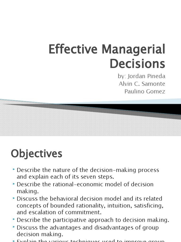 Effective Managerial Decisions | PDF | Decision Making | Rationality