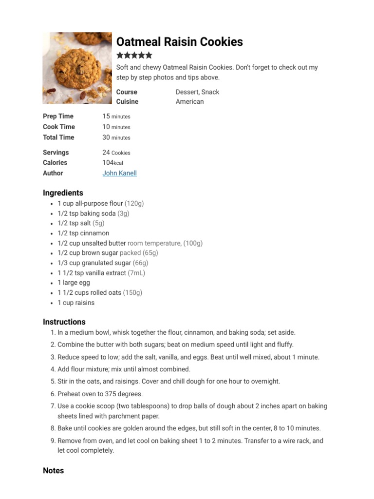 Oatmeal Raisin Cookies - Preppy Kitchen | PDF | Oatmeal | Cuisine