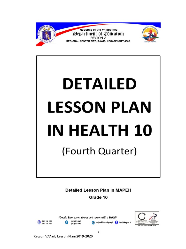 Detailed Lesson Plan in Health 10: (Fourth Quarter) | PDF | Lesson Plan ...