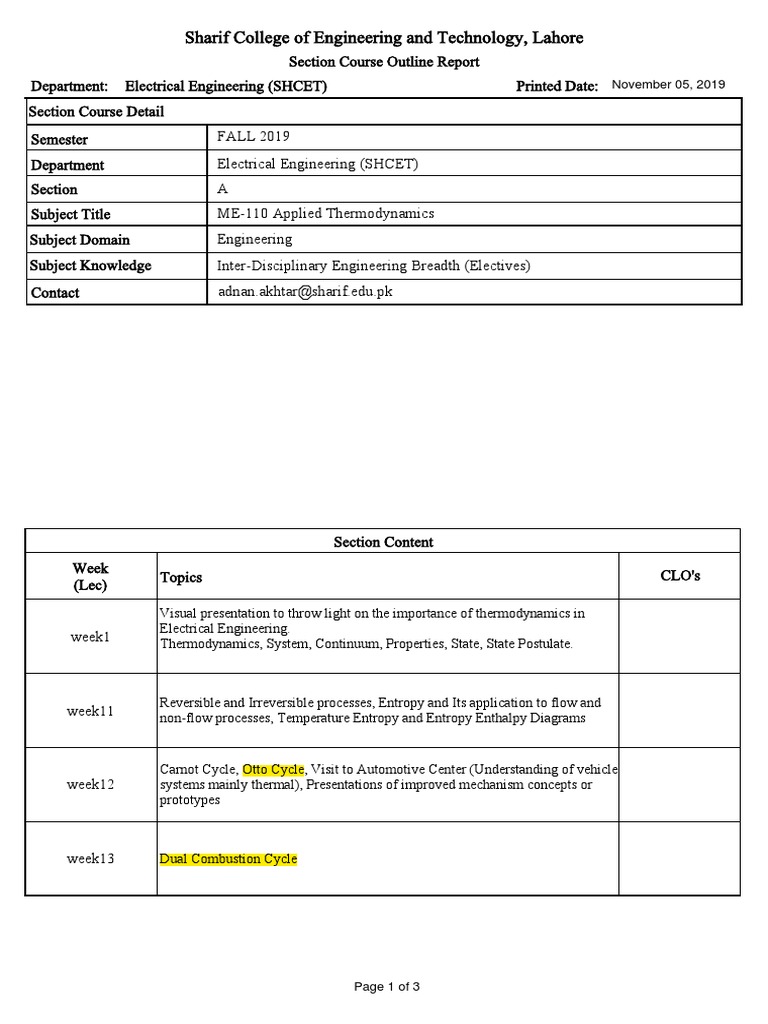 Section Course Outline | PDF | Thermodynamics | Heat