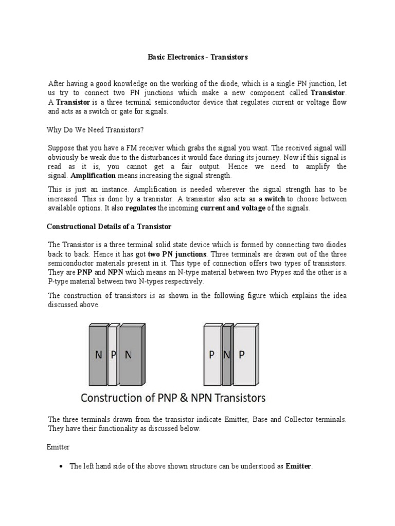 Basic Electronics - Transistors Explained | PDF | Bipolar Junction ...