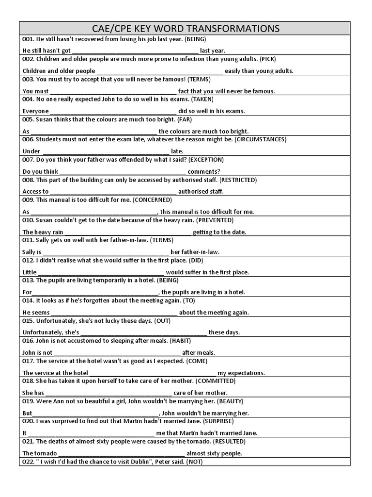 Key Word Transformations | PDF | Shyness
